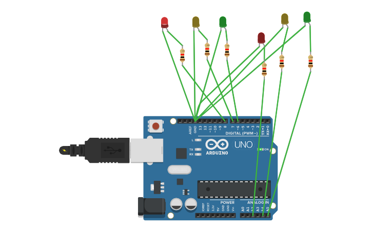 Circuit design semaforos | Tinkercad