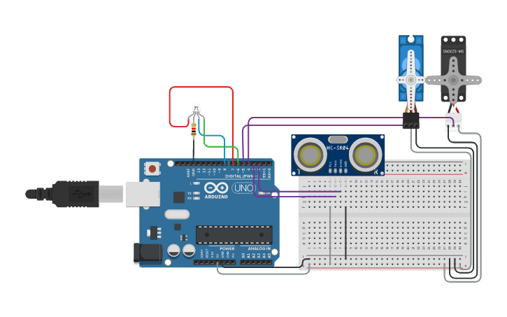 Circuit design servomotores - Tinkercad