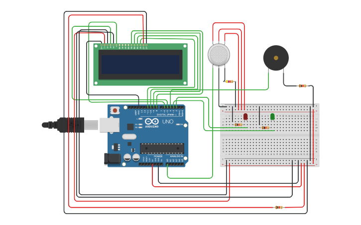 Circuit design Arduino Gas Detector Project - Tinkercad