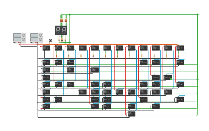Circuit design [Relay] Car battery voltmeter - analog to numeric converter - Tinkercad