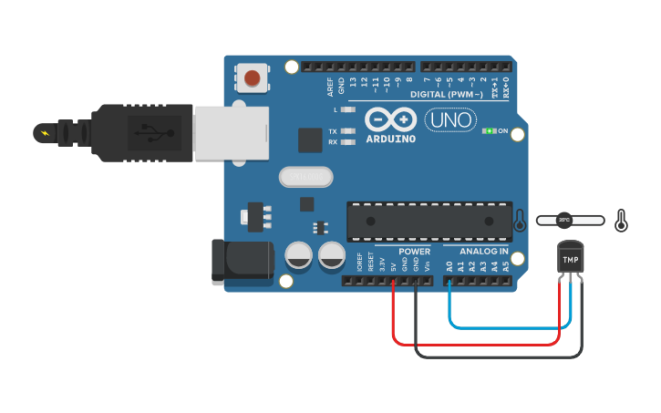 Circuit design TMP terperature sensor arduino | Tinkercad