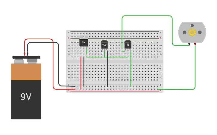 Circuit design Automatic Temperature controlled DC motor - Tinkercad
