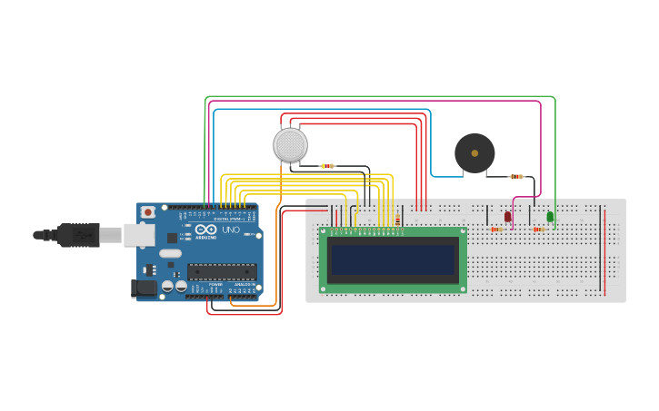 Circuit design Smoke Sensor System - Tinkercad
