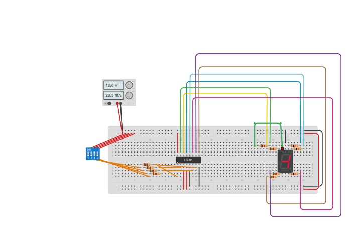 Circuit design ENCODER A 7 SEGMENTI | Tinkercad