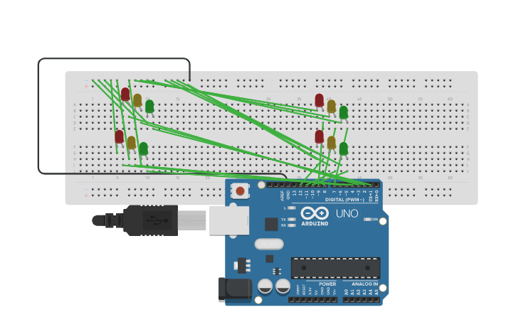 Circuit design Traffic Light System | Tinkercad