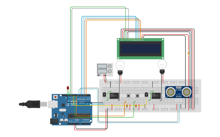 Circuit design control de nivel de agua _ código para bluetooth | Tinkercad