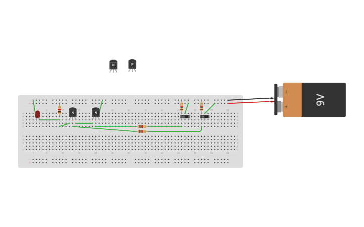 Circuit design NAND gate with NPN transistors - Tinkercad