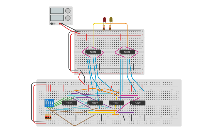 Circuit design full adder using 4x1 multiplexer(x 2) - Tinkercad