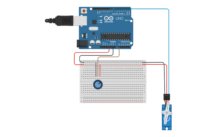 Circuit design Prática 4 servo | Tinkercad