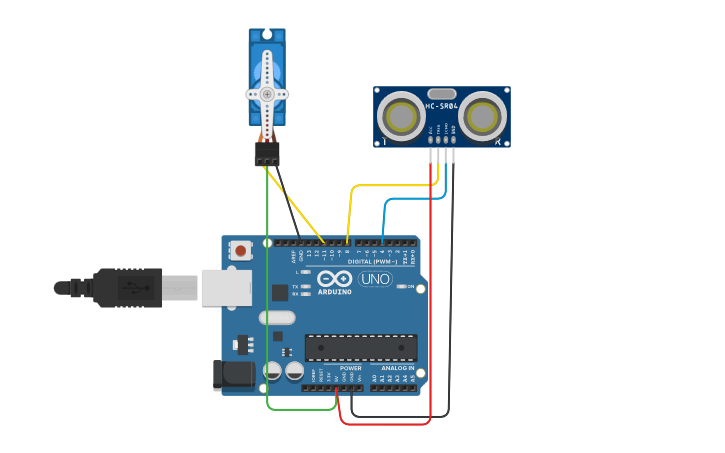 Circuit design HC-SR04 SERVO - Tinkercad