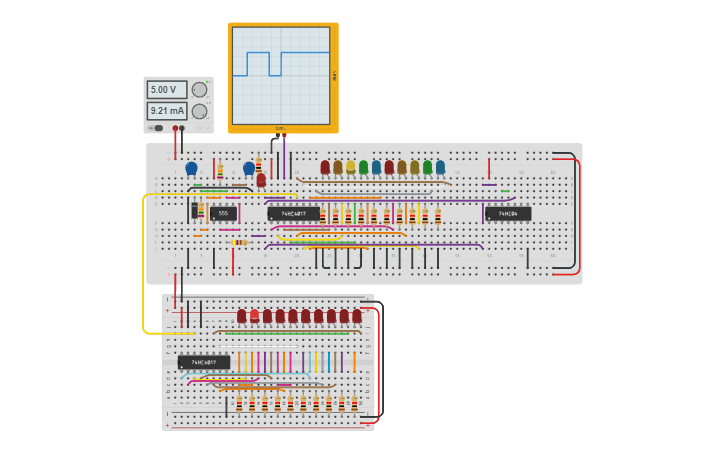 Circuit Design 555 Timer And Johnson Decade Counter 74hc4017 Tinkercad