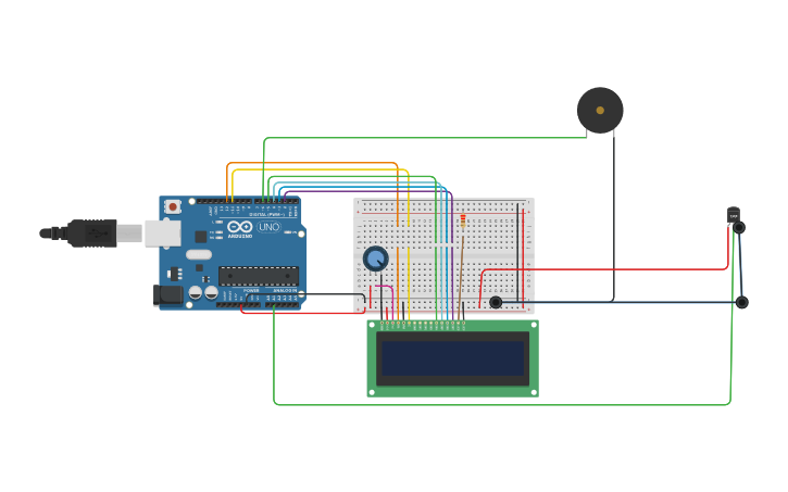 Circuit design temperature sensor with buzzer - Tinkercad