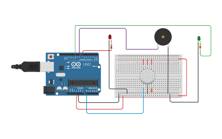 Circuit design Gas sensor - Tinkercad