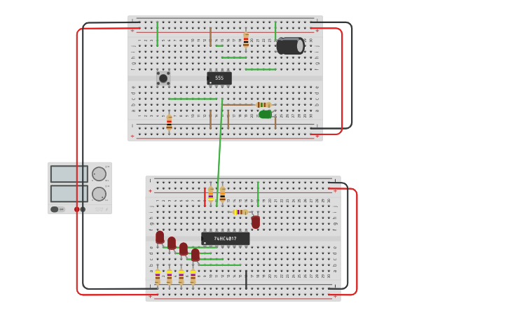 Circuit design 4017 Timer Decade Counter | Tinkercad