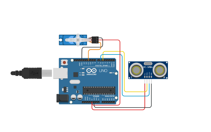 Circuit design smart dustbin - Tinkercad