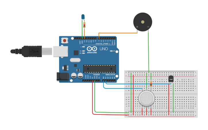 Circuit design Fire Detection - Tinkercad