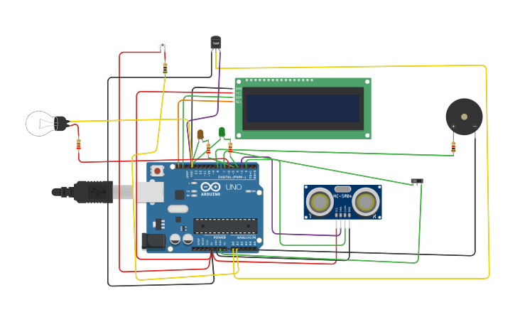 Circuit design ultrasonic sensor - Tinkercad