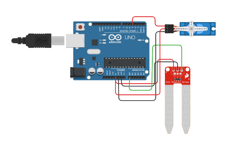 Circuit design Rain detector - Tinkercad