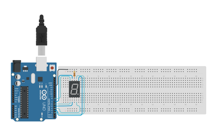 Circuit design Siete segmentos con arduino - Tinkercad