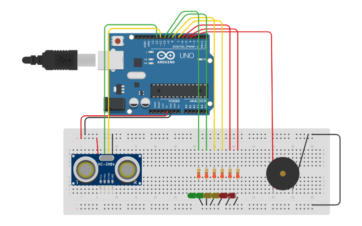 Circuit design Parking sensor - Tinkercad
