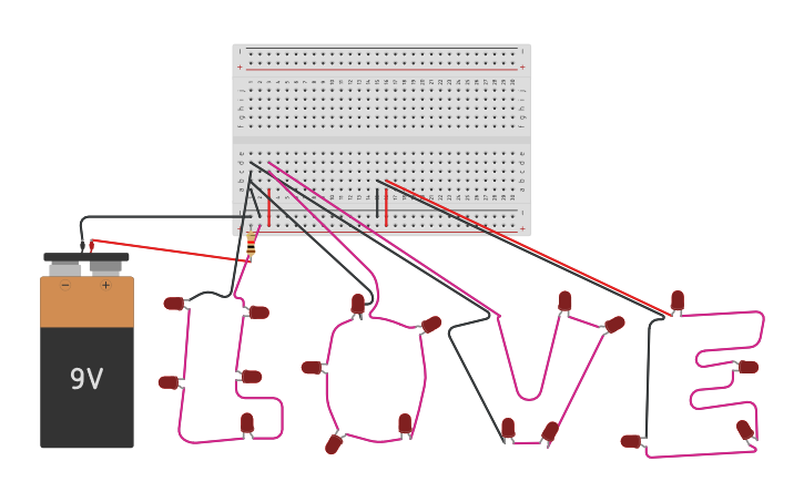 Circuit design LOVE LED - Tinkercad