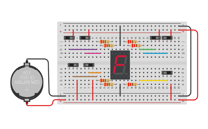 Circuit design Pantalla Practica 2 7 segmentos - Tinkercad