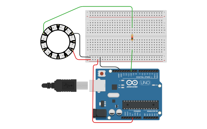 Circuit Design Arduino 4 Neopixels Solution Tinkercad