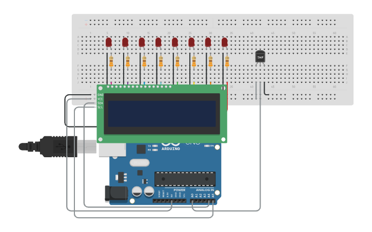 Circuit design conversor de decimal a binario | Tinkercad