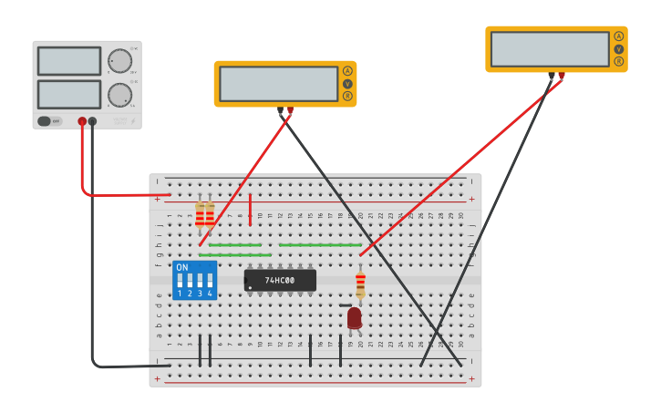 Circuit design compuerta NAND 7400 | Tinkercad