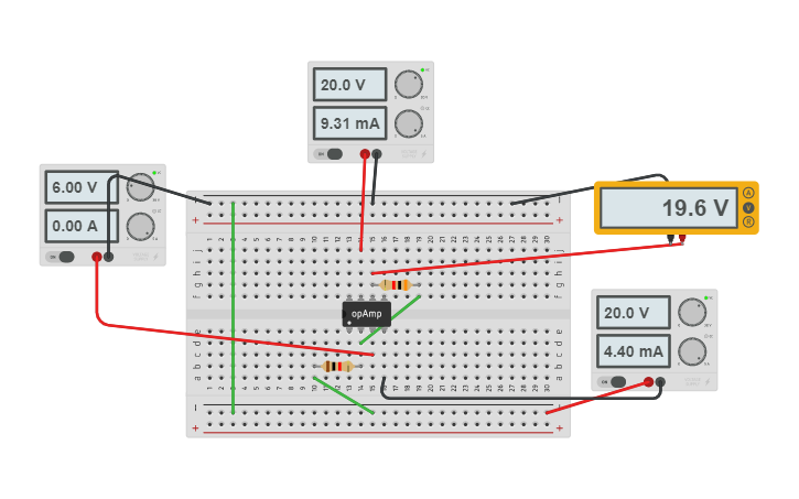 Circuit design Non Inverting Amplifier of Gain 2 - Tinkercad