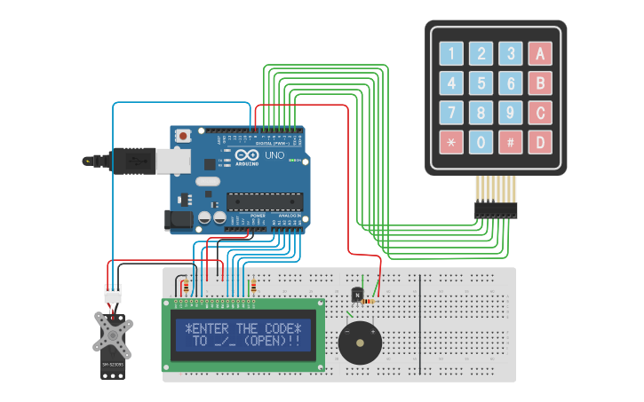 Circuit design Keypad password System - Tinkercad
