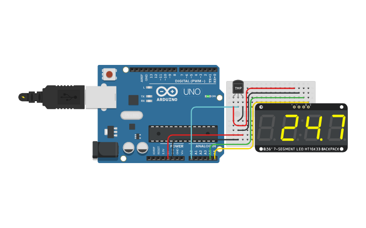 Circuit design 2] i) To interface TEP sensor with Arduino - Tinkercad