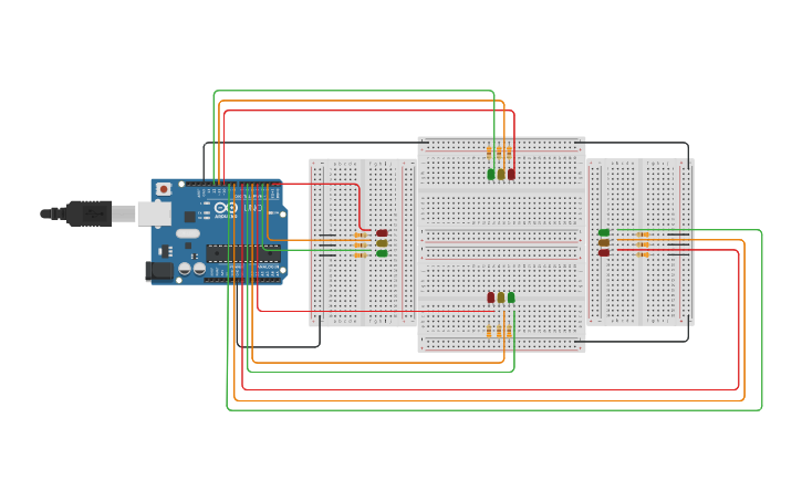 Circuit design Traffic Light System Simulation - Tinkercad