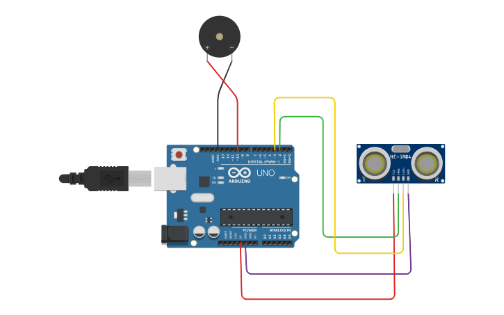 Circuit design Door Buzzer using Ultrasonic Sensor - Tinkercad