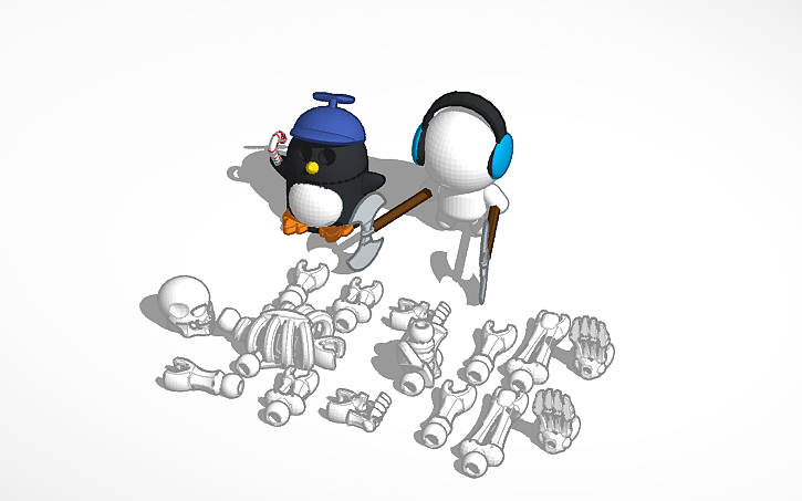 3D design build a skeleton with a penguin and fighter character ...